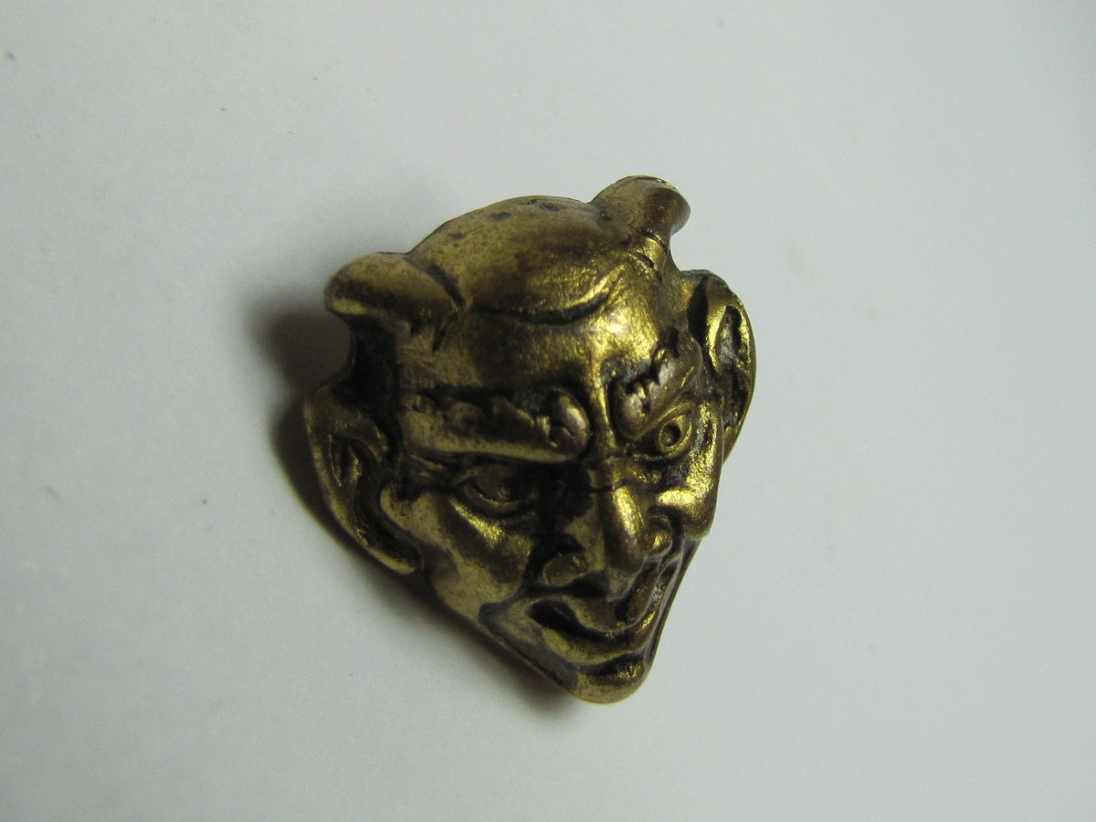 Horned Devils Head Old High Relief Raised Brass Button Charm Beast Mon ...