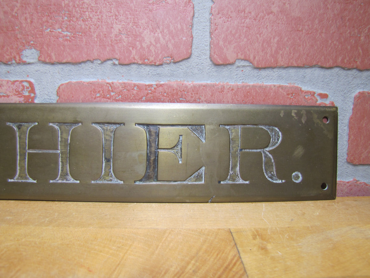 CASHIER Original Old Brass Impressed Lettering Bevel Edge Store Displa ...