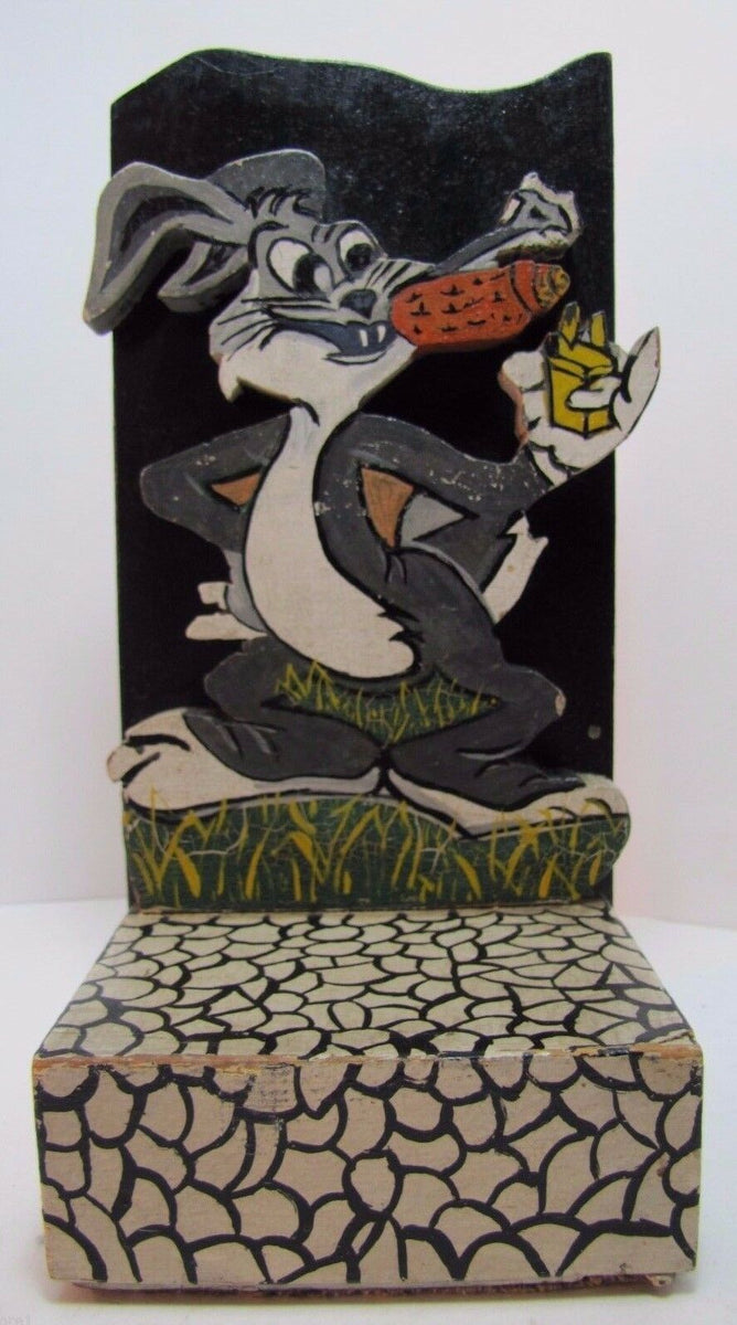 BUGS BUNNY SMOKING CARROT CIGAR Folk Art Wooden Bookend Decorative Art ...